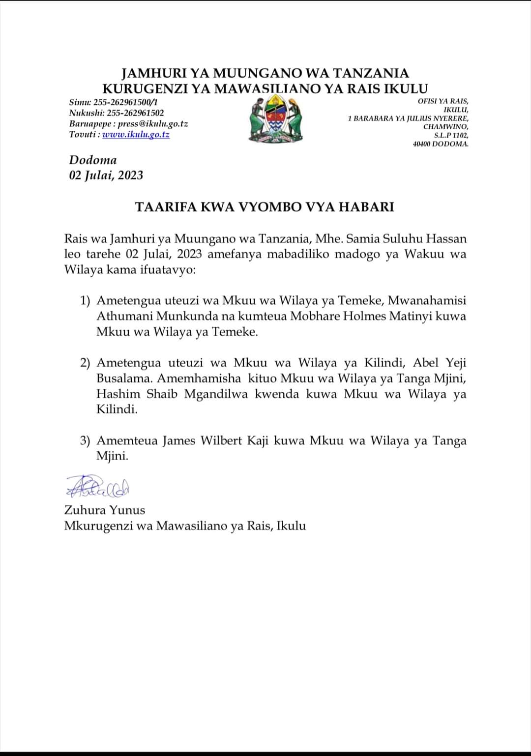 Rais Samia atumbua ma- DC wawili na kuteua wawili. - Tanzania Leo